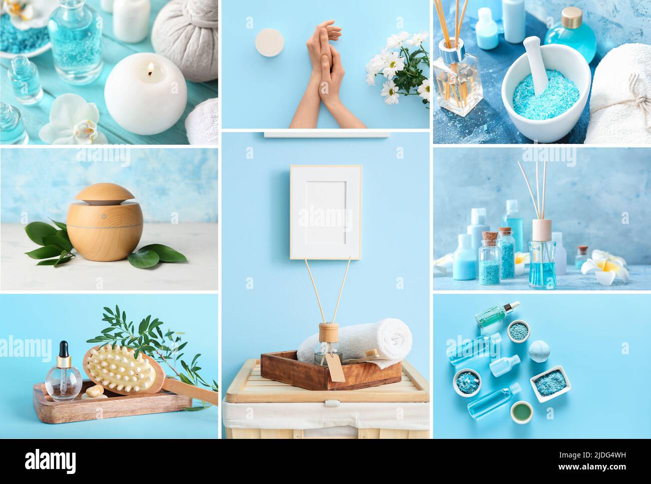 Beautiful spa collage in blue colors Stock Photo - Alamy