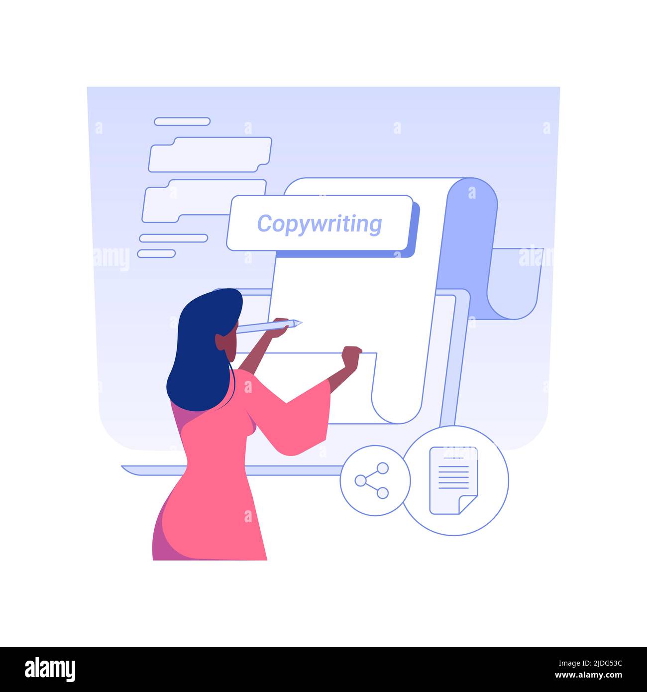 Copywriting isolated concept vector illustration. Young woman deals ...