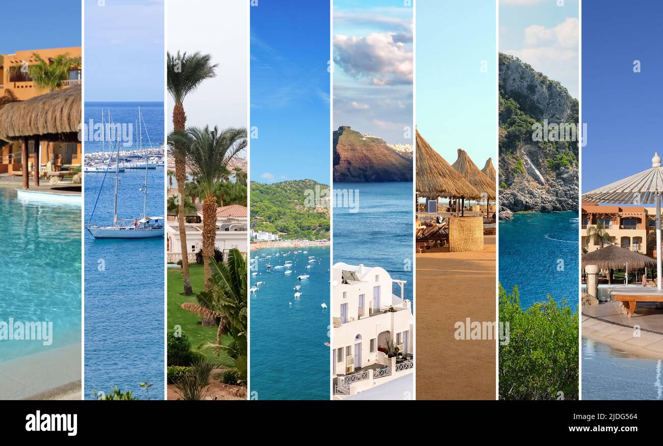 Summer collage with beautiful landscapes of sea resorts Stock Photo - Alamy