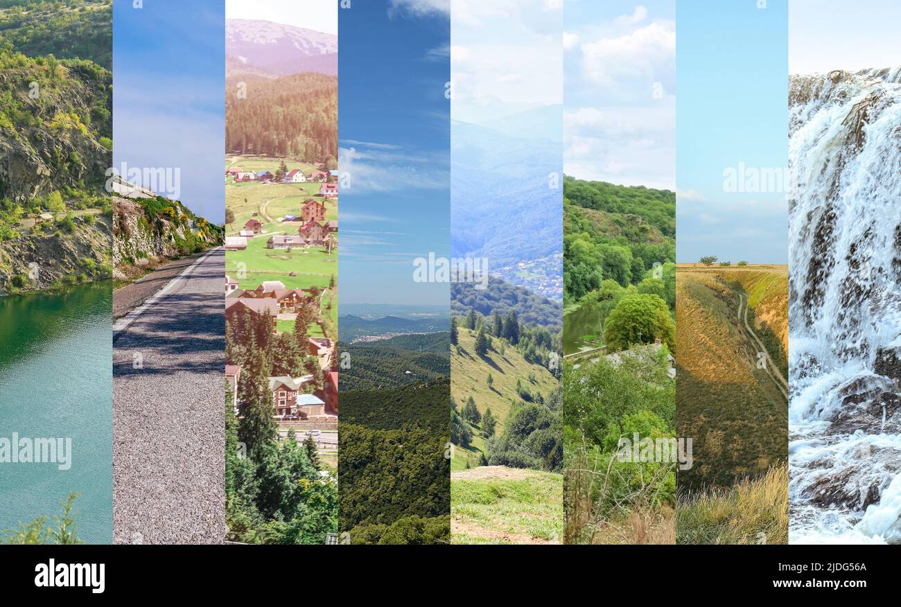 Summer collage with beautiful picturesque landscapes Stock Photo - Alamy