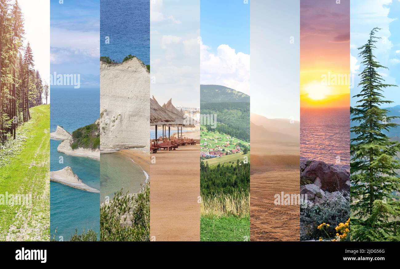 Summer collage with beautiful picturesque landscapes Stock Photo - Alamy