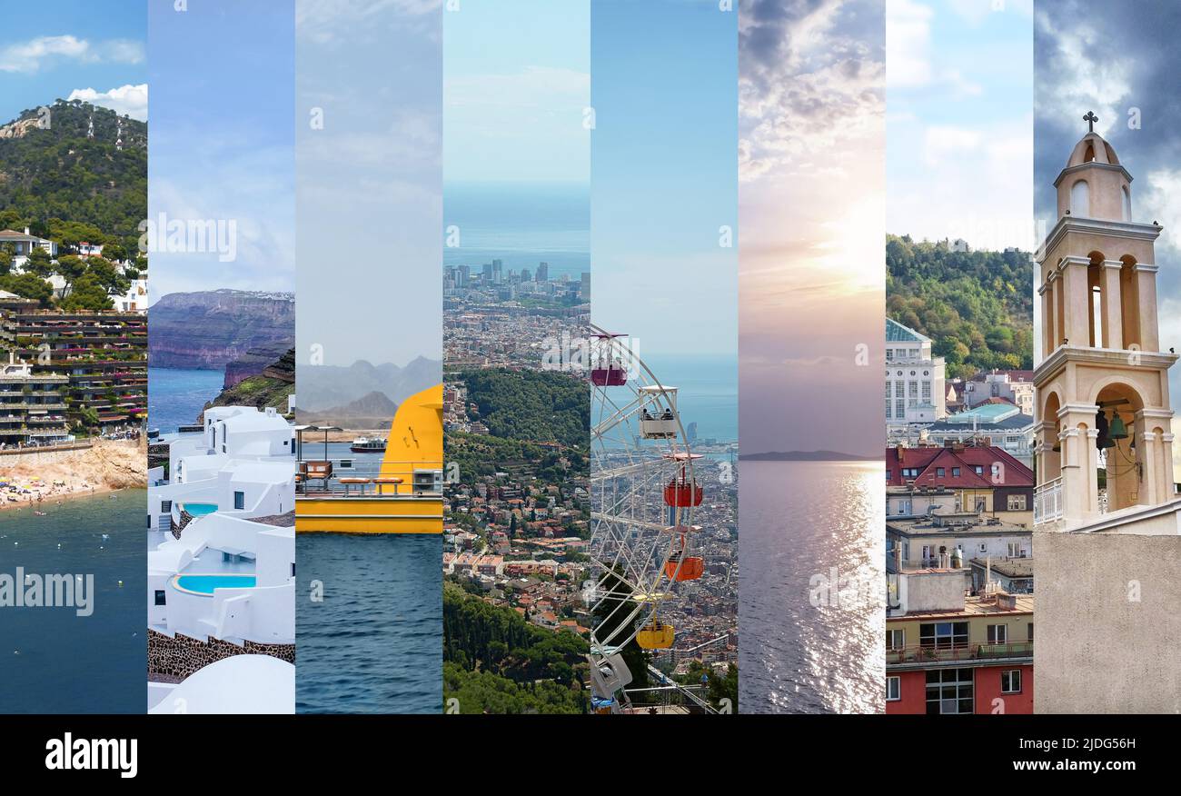 Summer collage with beautiful landscapes of resorts Stock Photo - Alamy