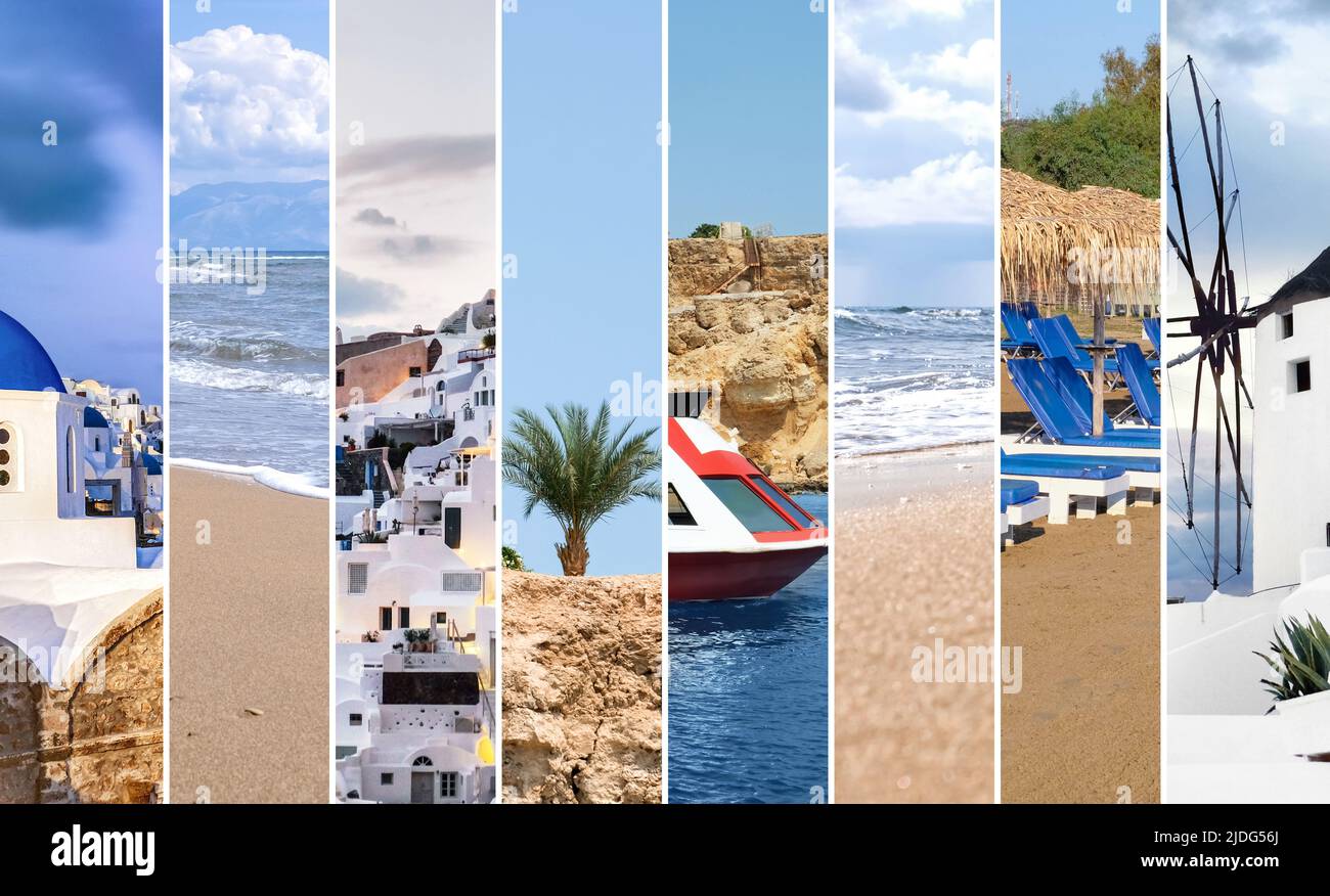 Summer collage with beautiful landscapes of sea resorts Stock Photo - Alamy