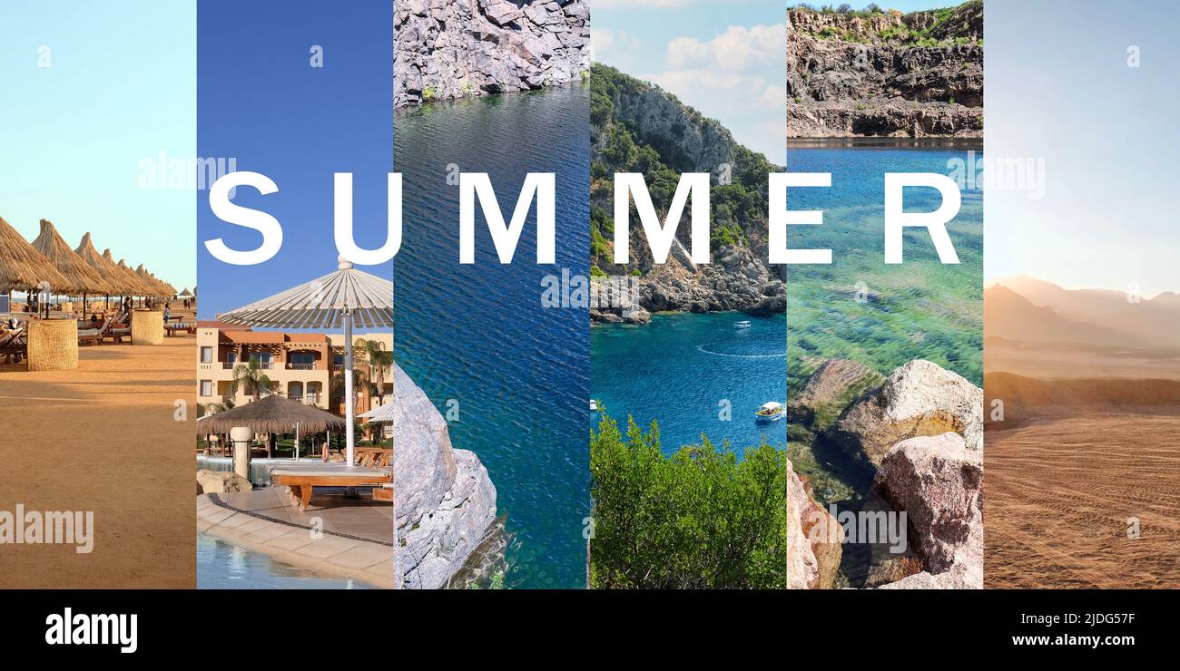 Summer collage with beautiful landscapes of resorts Stock Photo - Alamy
