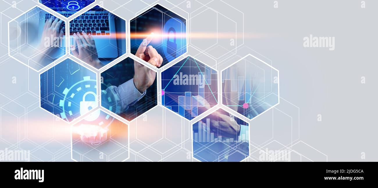 Creative business collage on light background Stock Photo - Alamy