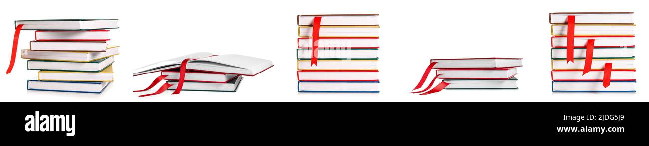 Set of books with bookmarks on white background Stock Photo - Alamy