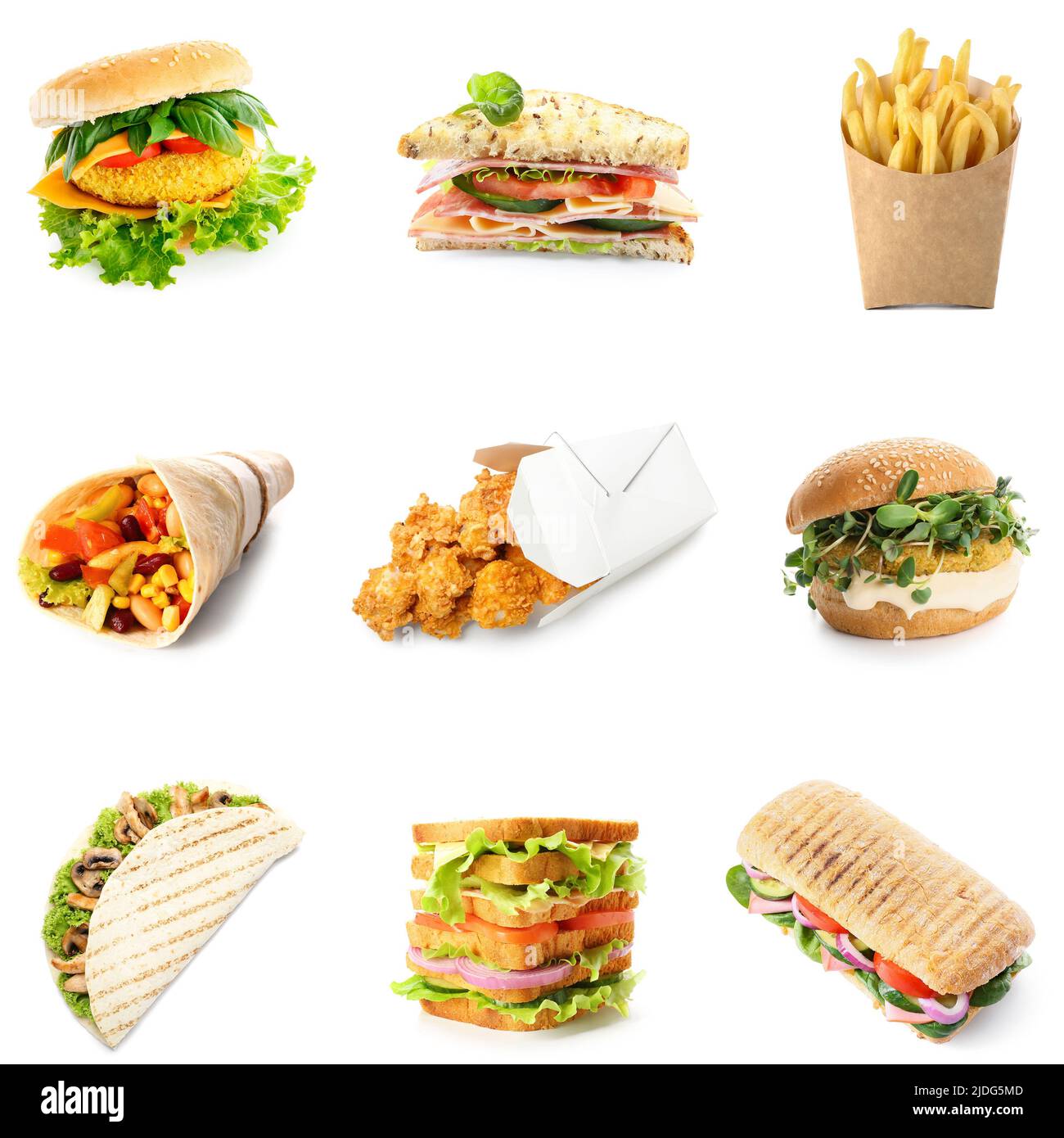 Set of different fast food isolated on white Stock Photo - Alamy