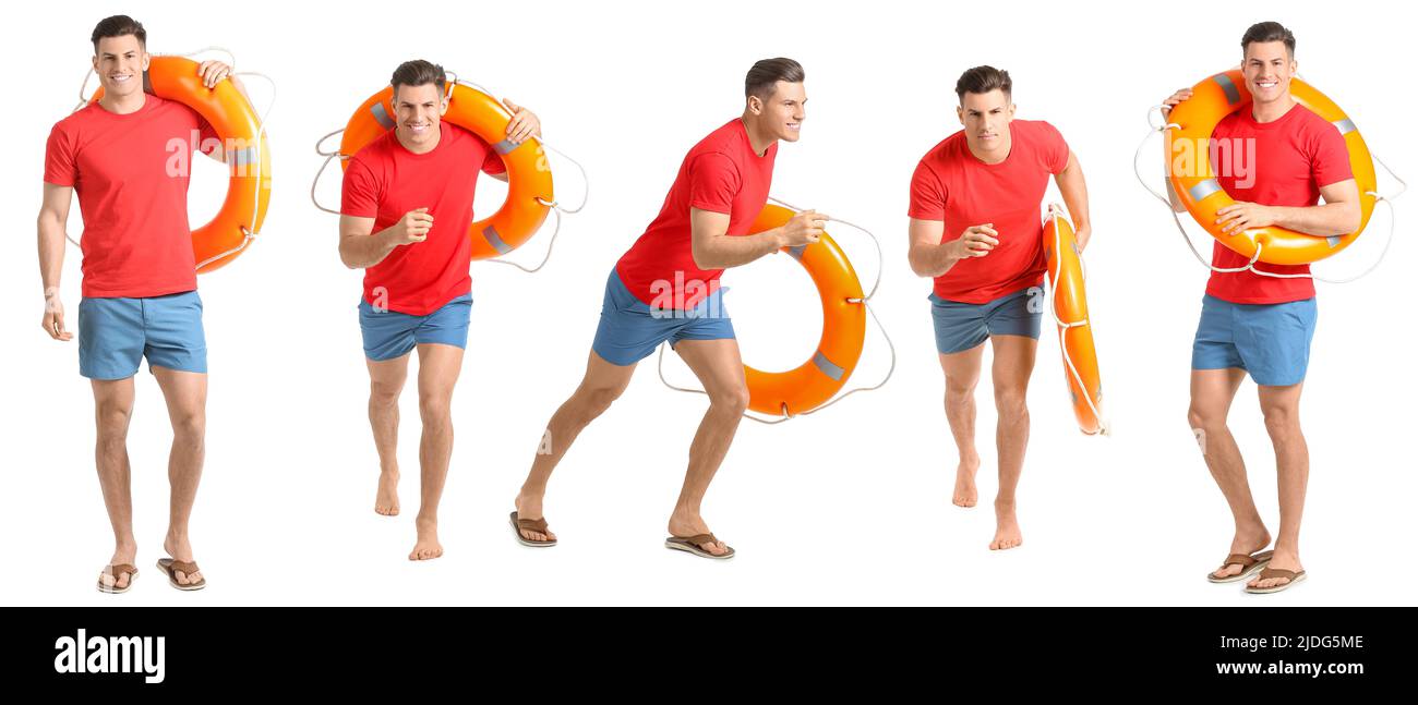 Set of male beach rescuer on white background Stock Photo - Alamy