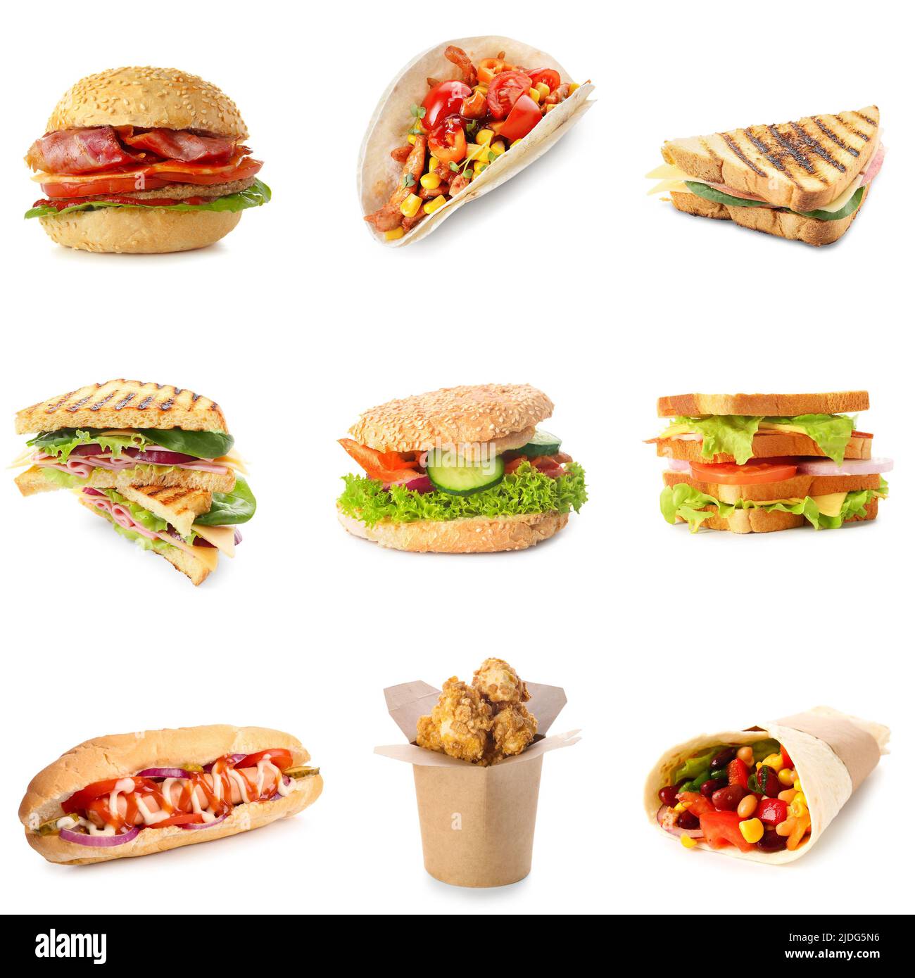 Set of different tasty fast food isolated on white Stock Photo - Alamy