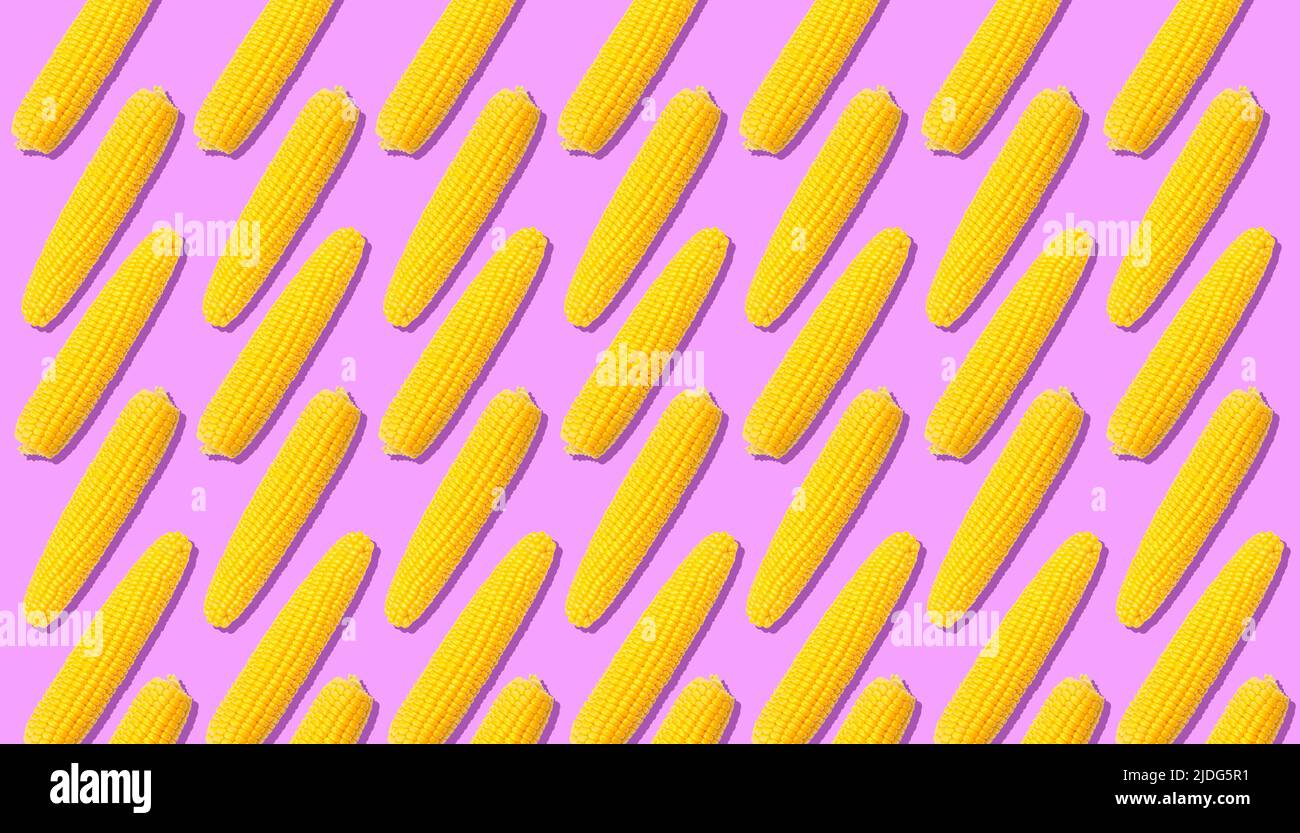 Many fresh corn cobs on color background. Pattern for design Stock ...