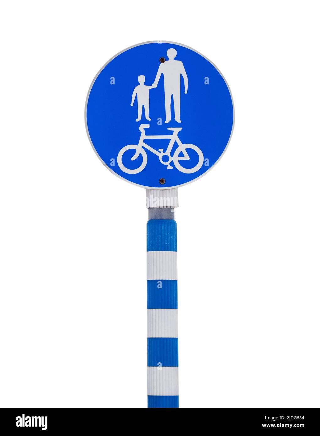 Bicycle and pedestrian walkway traffic signs on white background Stock ...