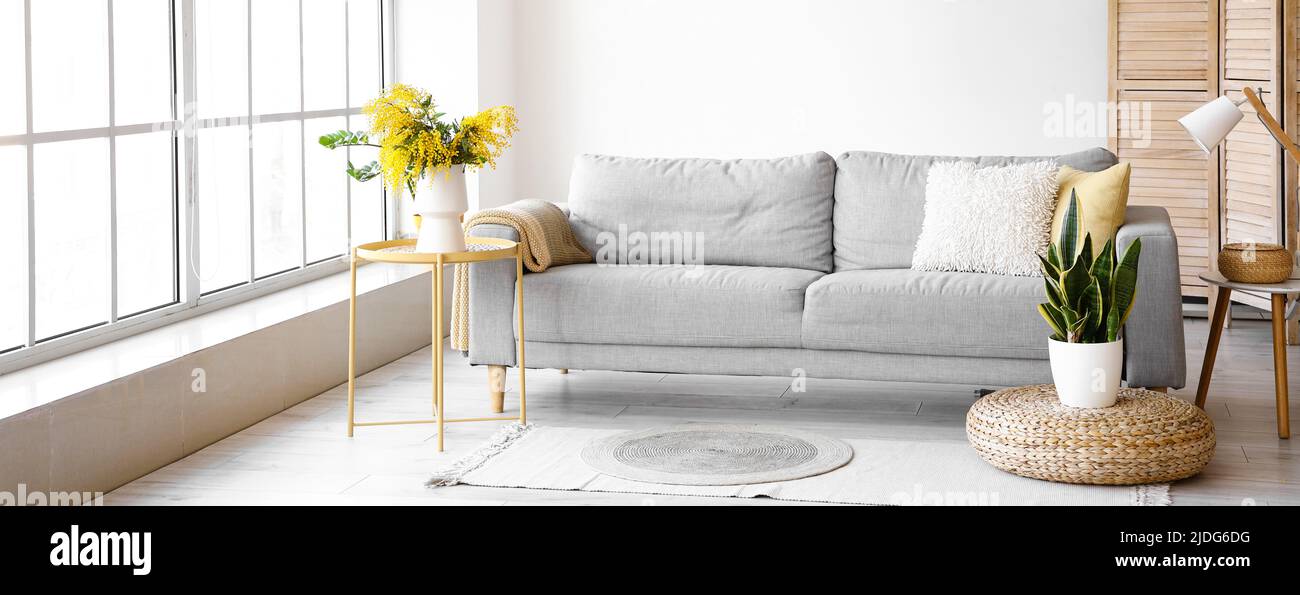 Interior of modern living room with sofa and table near window Stock ...