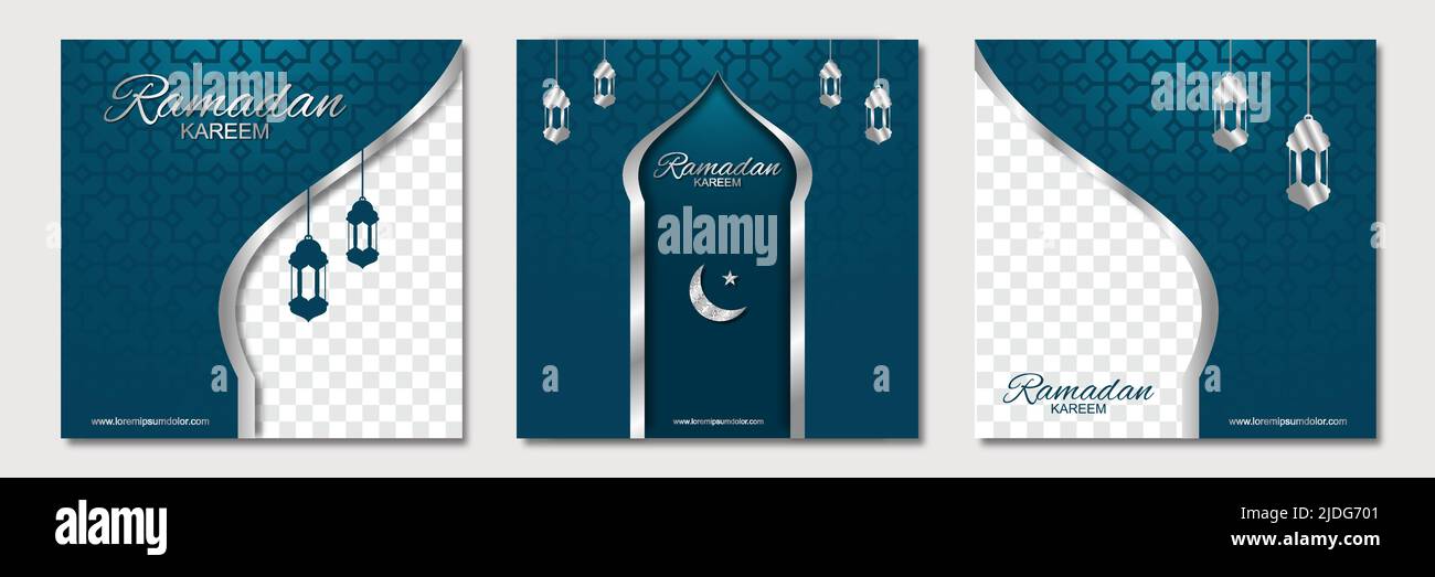 Set of ramadan square banner template design with a place for photos ...