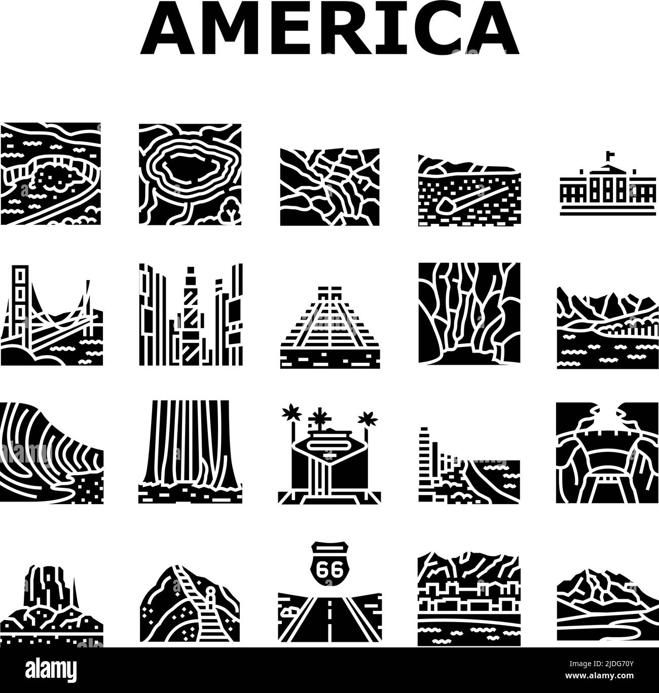North America Famous Landscape Icons Set Vector Stock Vector Image ...