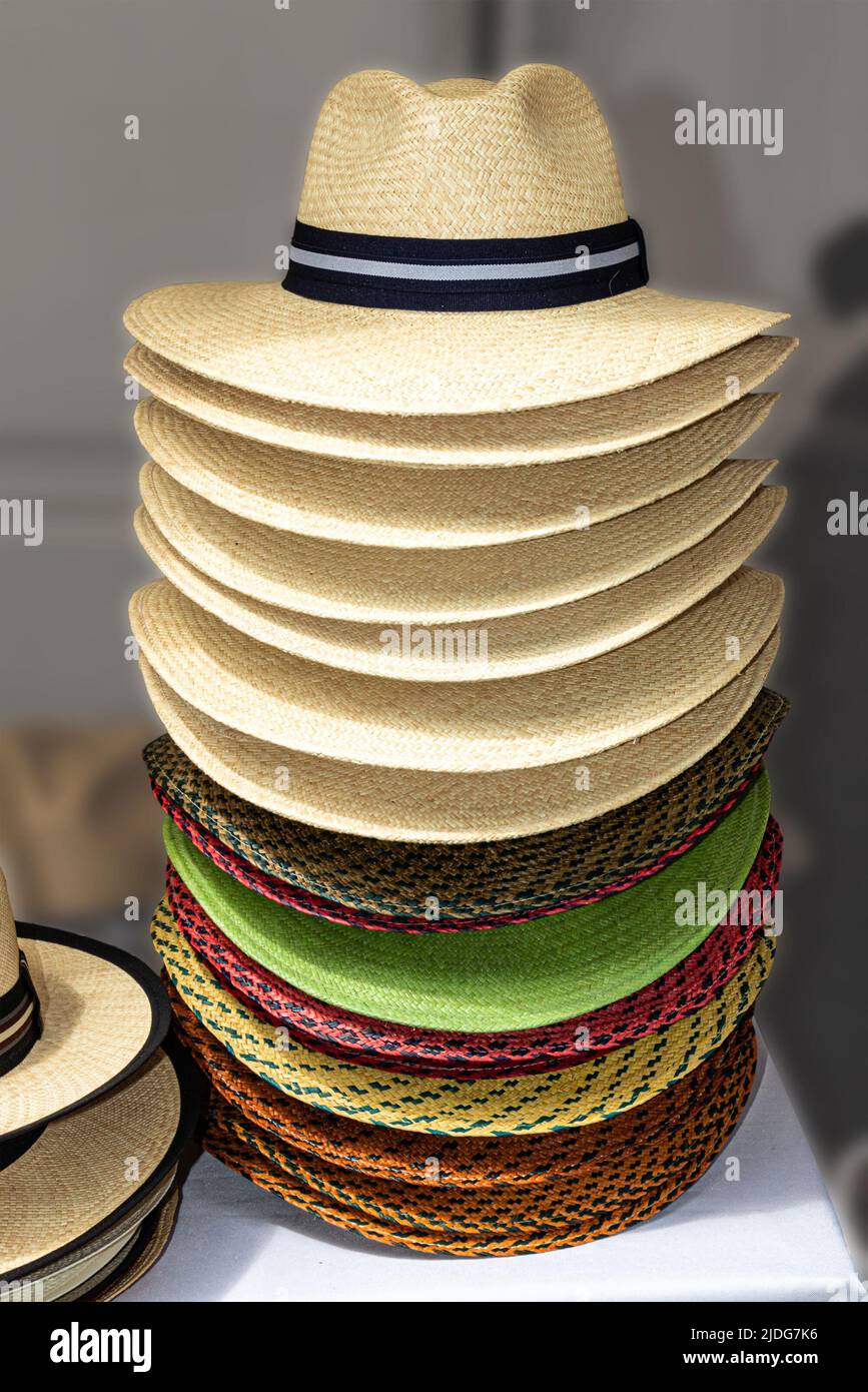 Big group of authentic panama hats or paja toquilla hats made from ...