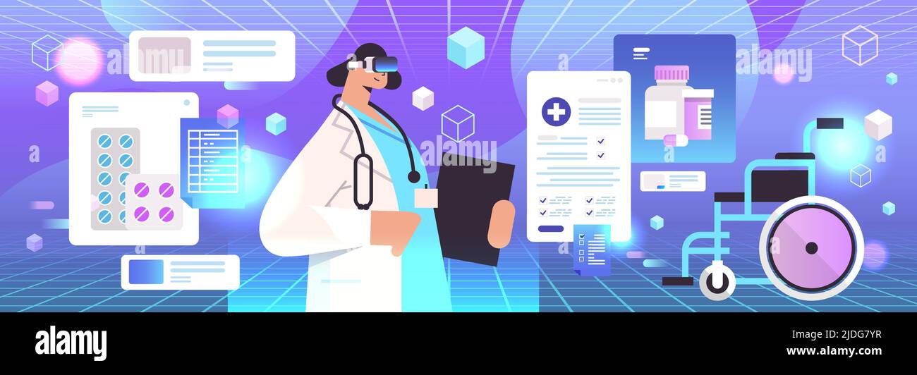 doctor in uniform wearing digital glasses vr vision headset innovation ...