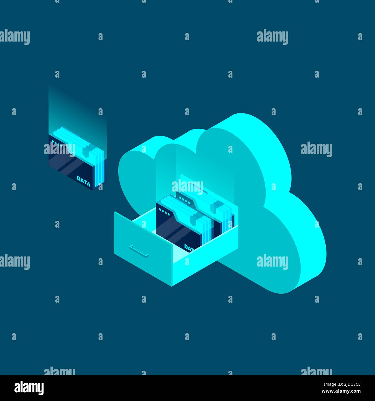 Cloud data storage 3d isometric business technology. Document drawer in ...