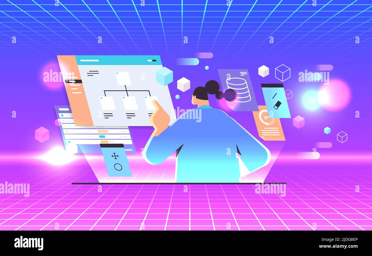 businesswoman analyzing virtual infographic girl exploring virtual ... businesswoman analyzing virtual infographic girl exploring virtual ...