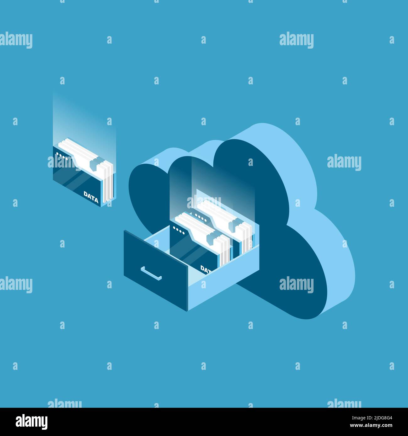 Cloud data storage 3d isometric business technology. Document drawer in ...