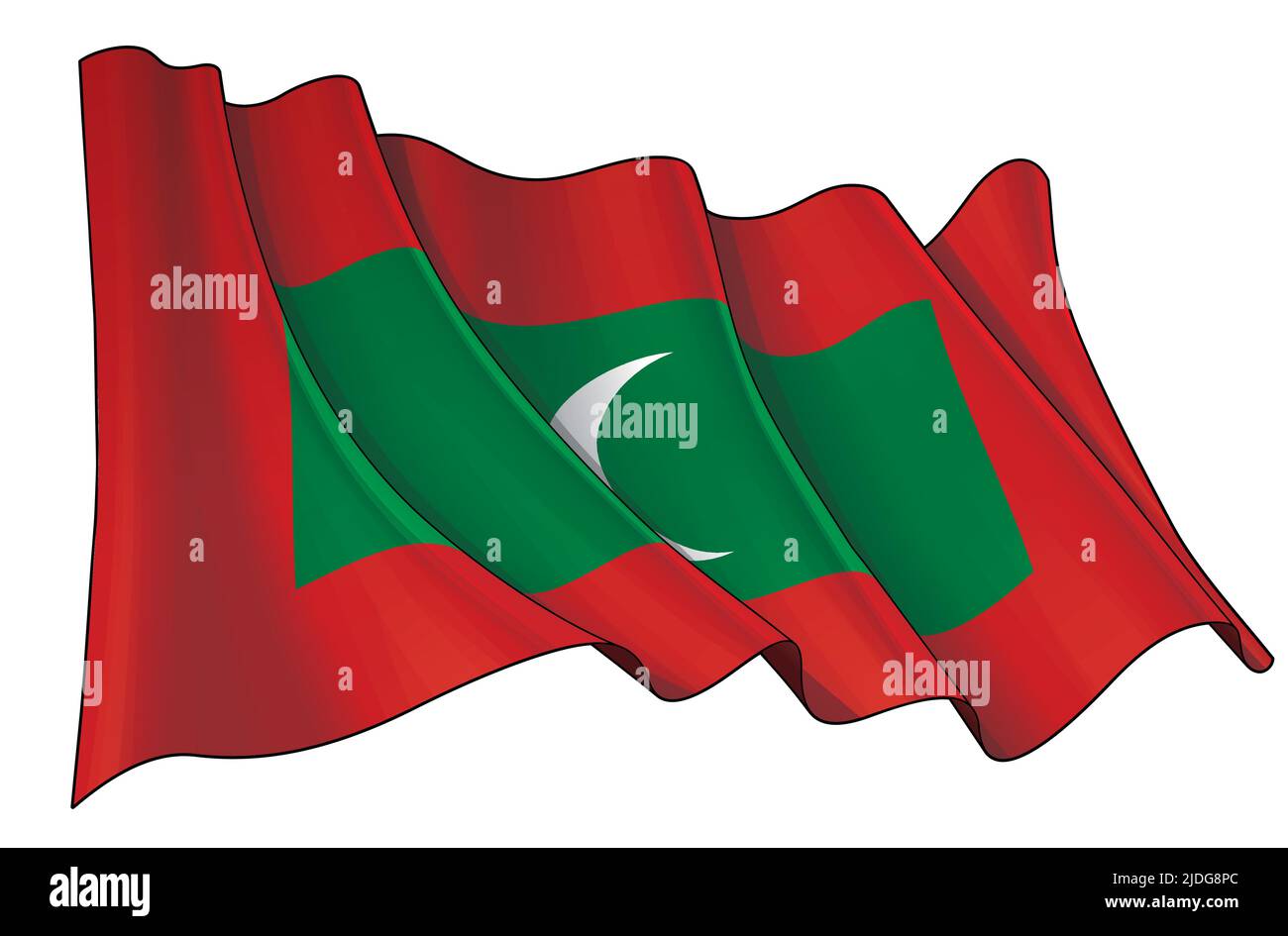 Vector illustration of a Waving Flag of Maldives. All elements neatly ...