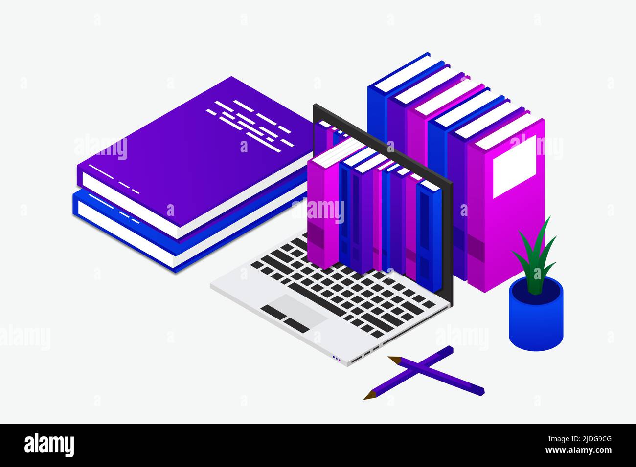 Laptop with the books. Modern online education concept. Home education ...