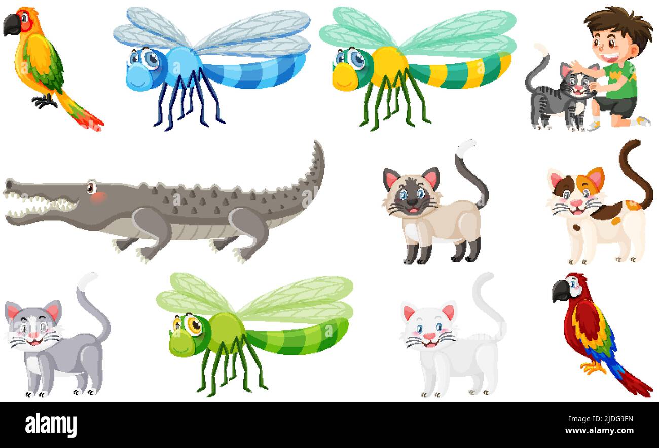 Set of various wild animals in cartoon style illustration Stock Vector ...