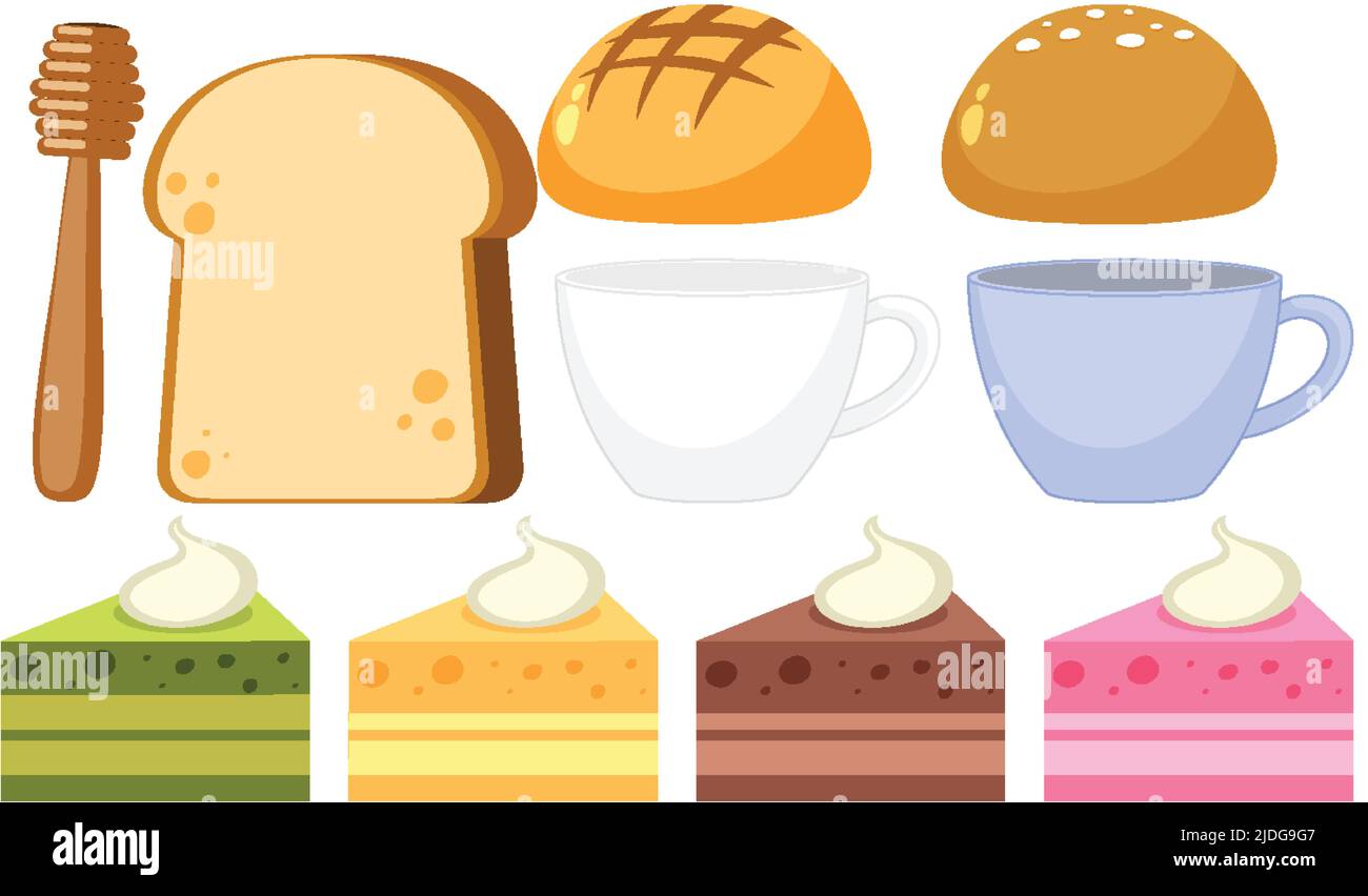 Sweet dessert set in flat cartoon style illustration Stock Vector Image ...