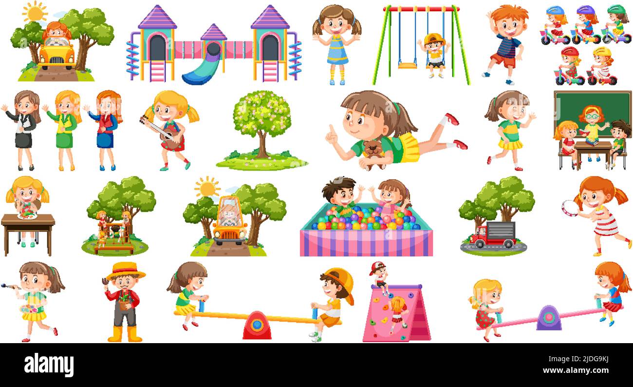 Set of children doing different activities illustration Stock Vector ...