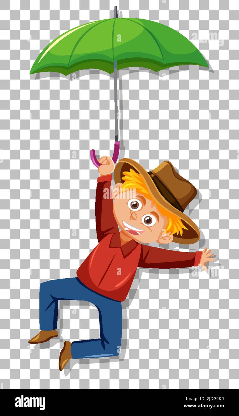Happy young cowboy cartoon character on grid background illustration ...