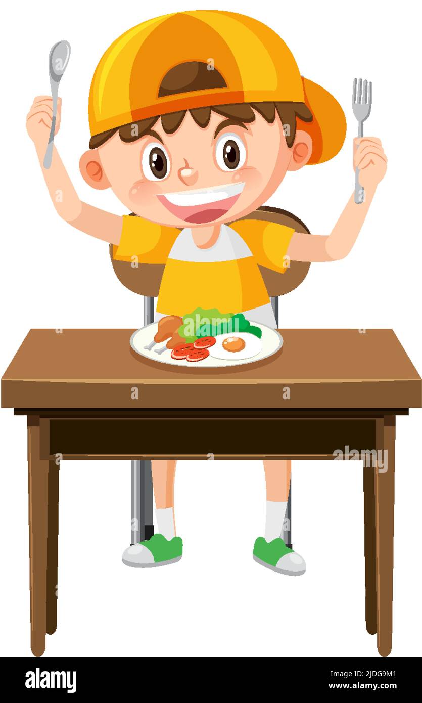 Happy boy eating healthy breakfast illustration Stock Vector Image ...