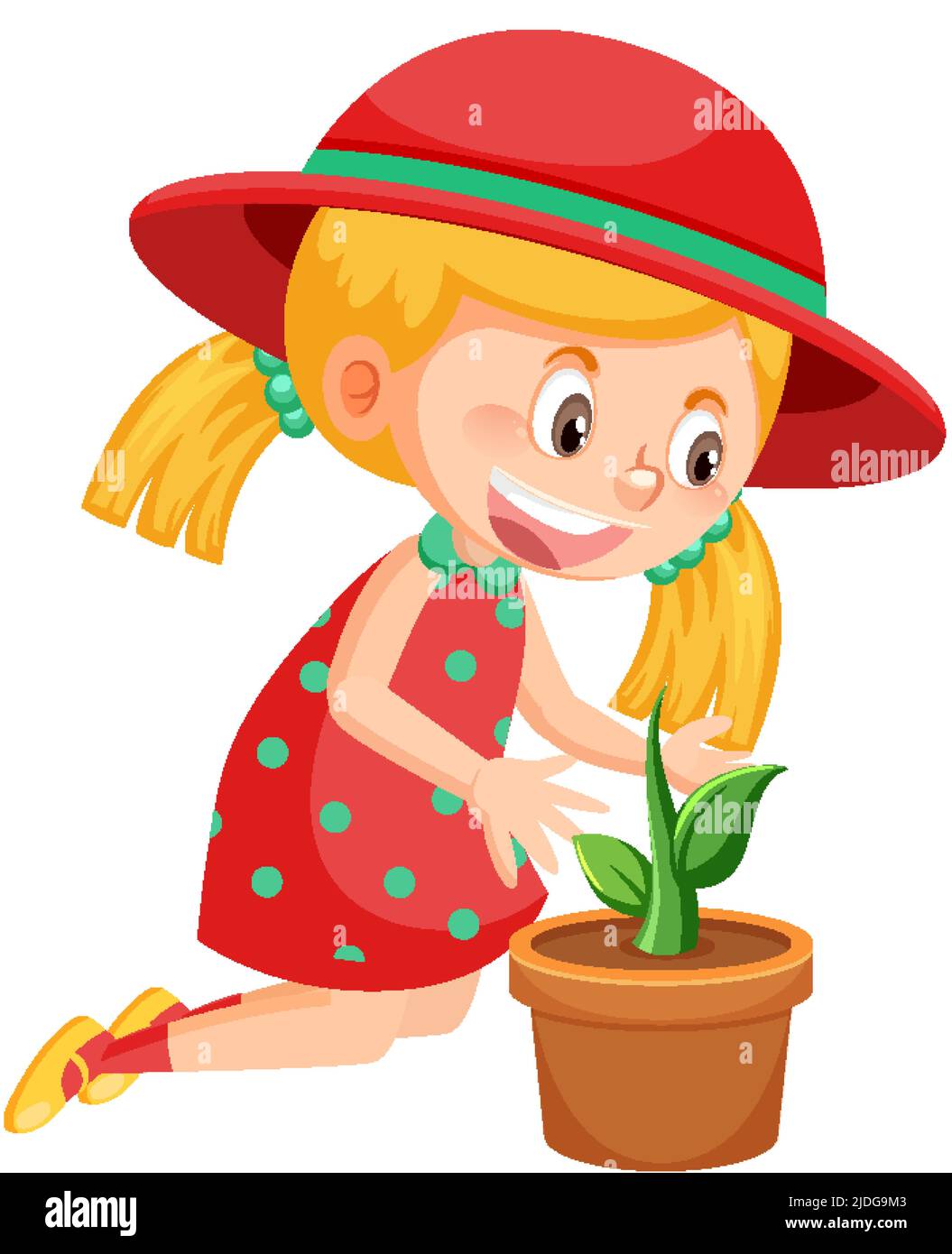 Girl cartoon character growing plant illustration Stock Vector Image ...