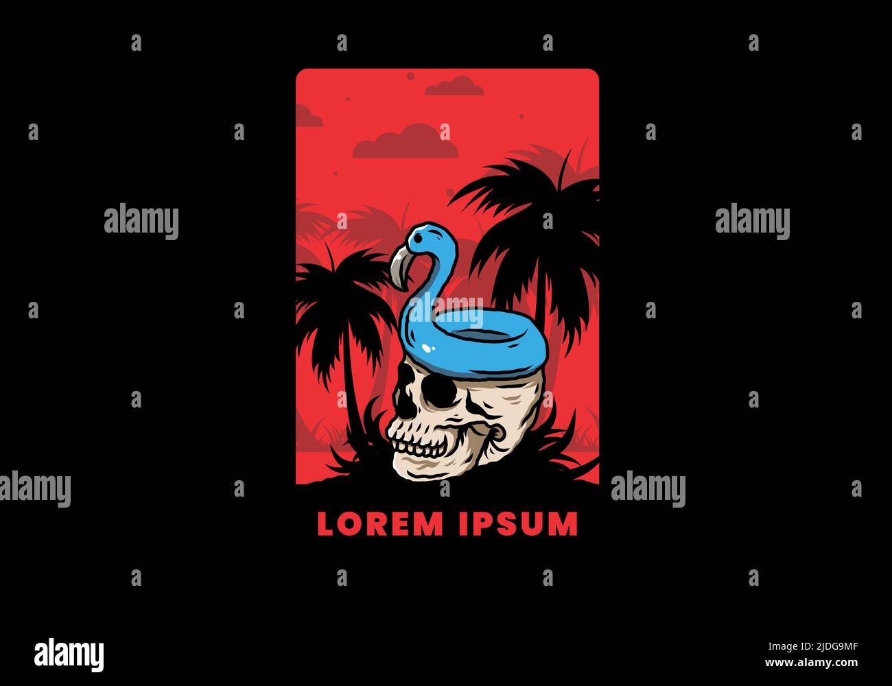 Illustration design of a Flamingo lifebuoy is on top of the skull Stock ...