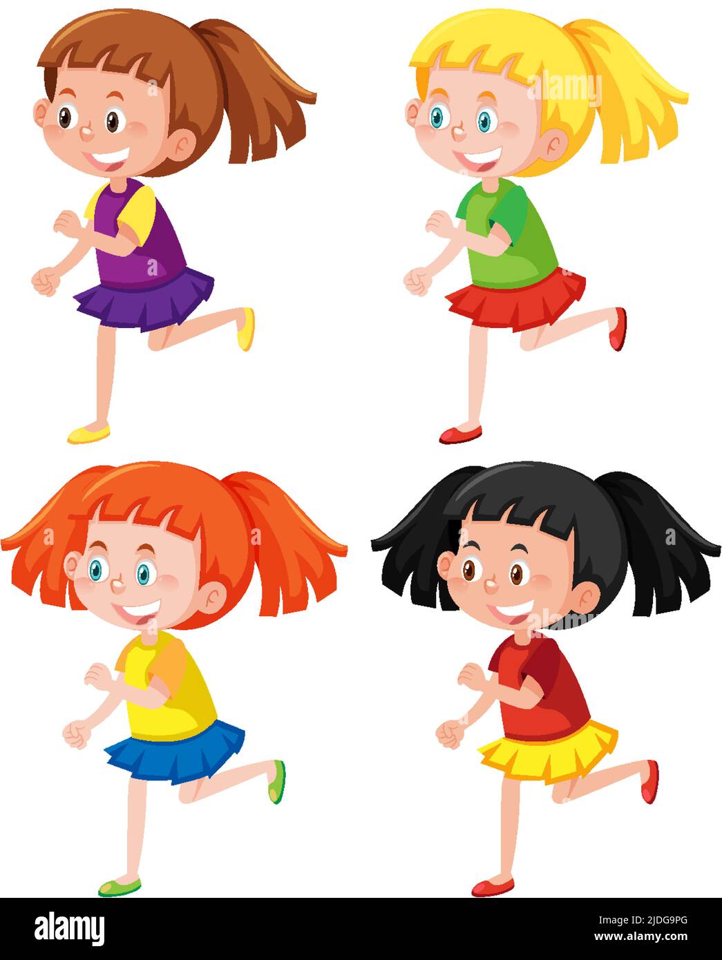 Set of different girls in walking posture illustration Stock Vector ...