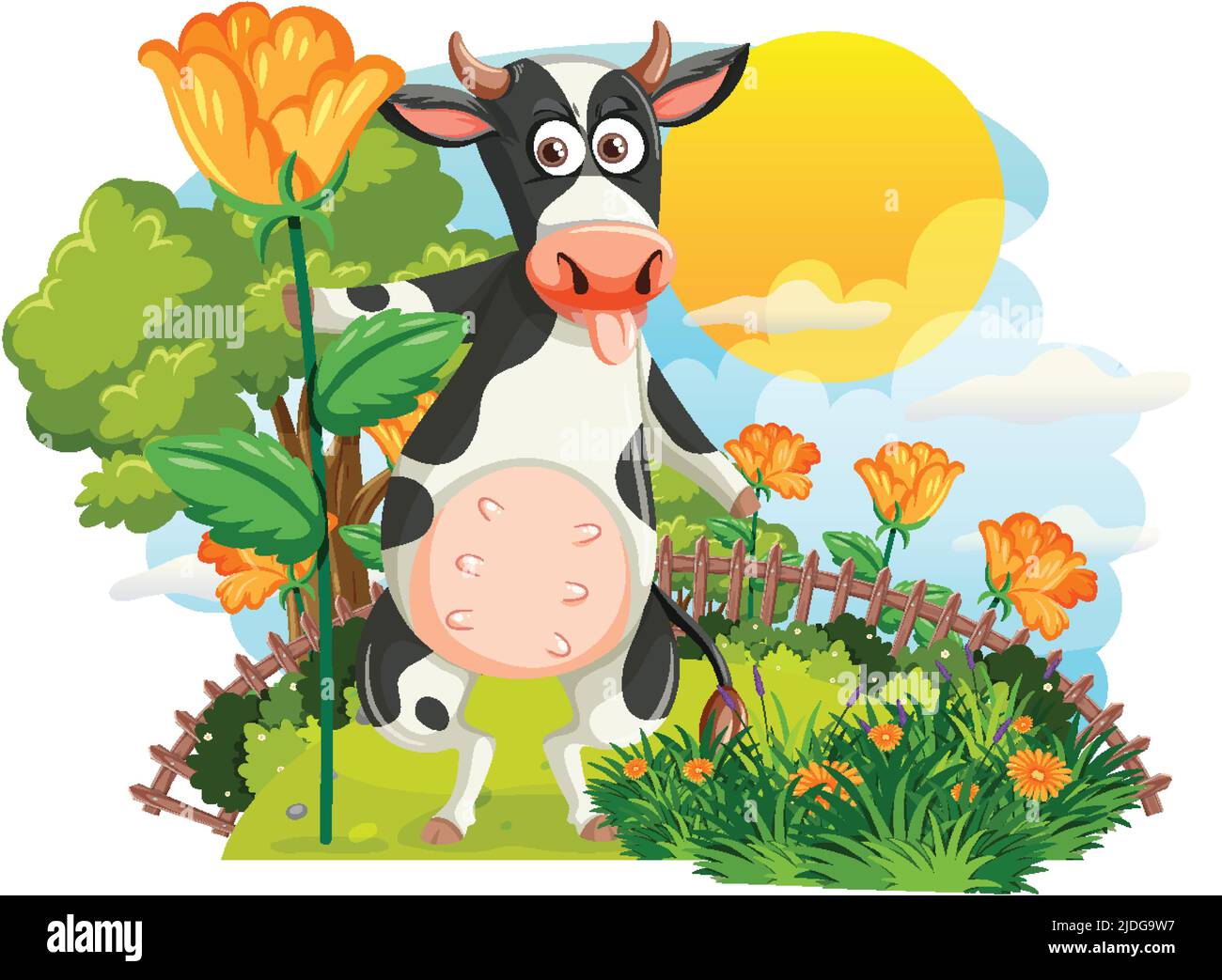 Cartoon cow in flower field illustration Stock Vector Image & Art - Alamy