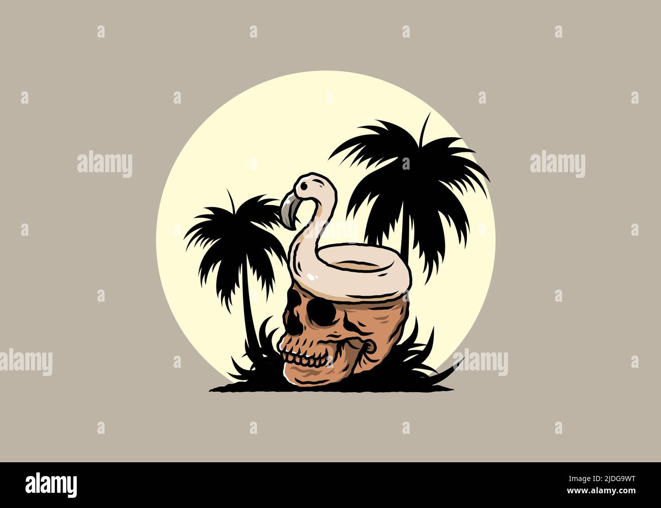 Illustration design of a Flamingo lifebuoy is on top of the skull Stock ...
