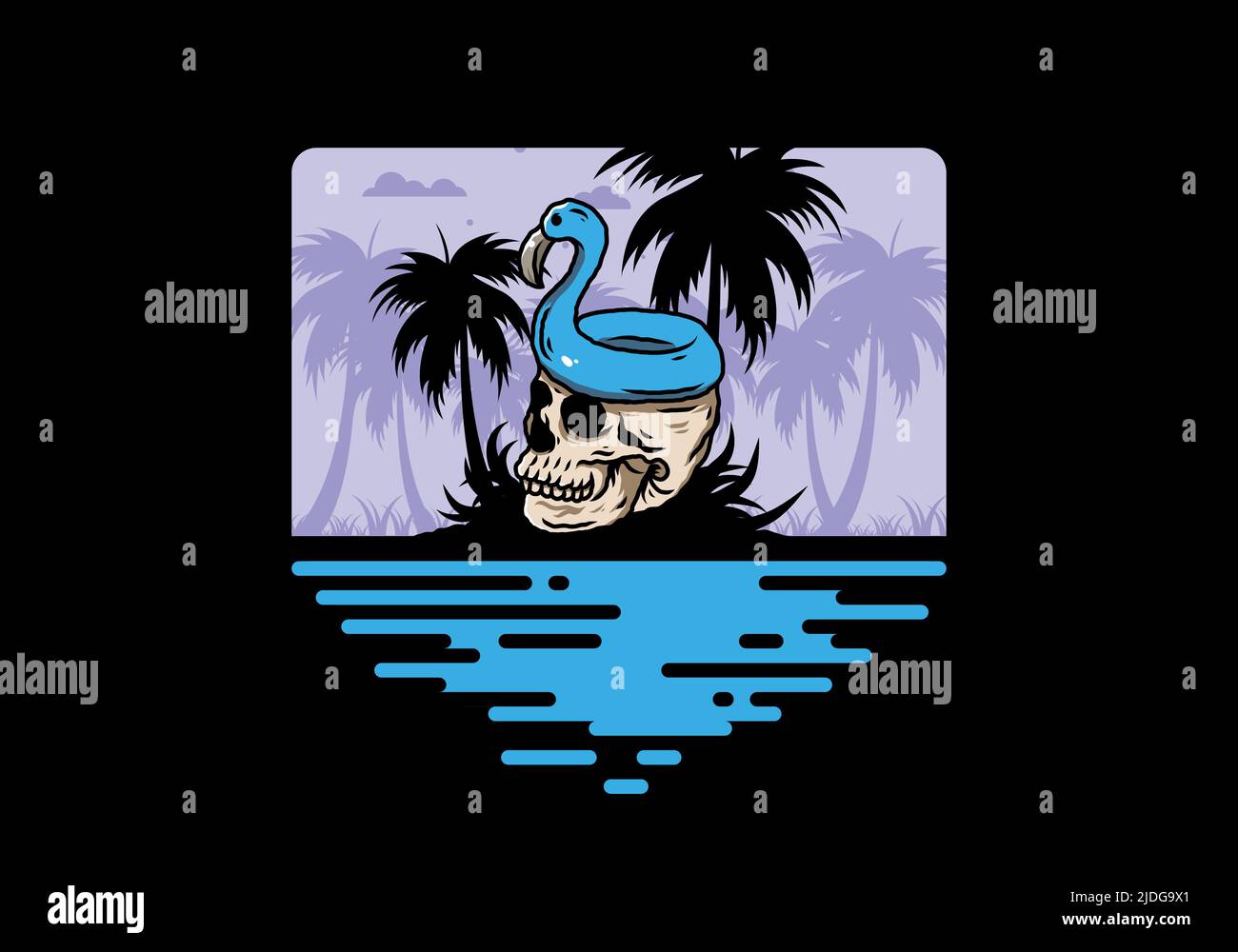 Illustration design of a Flamingo lifebuoy is on top of the skull Stock ...