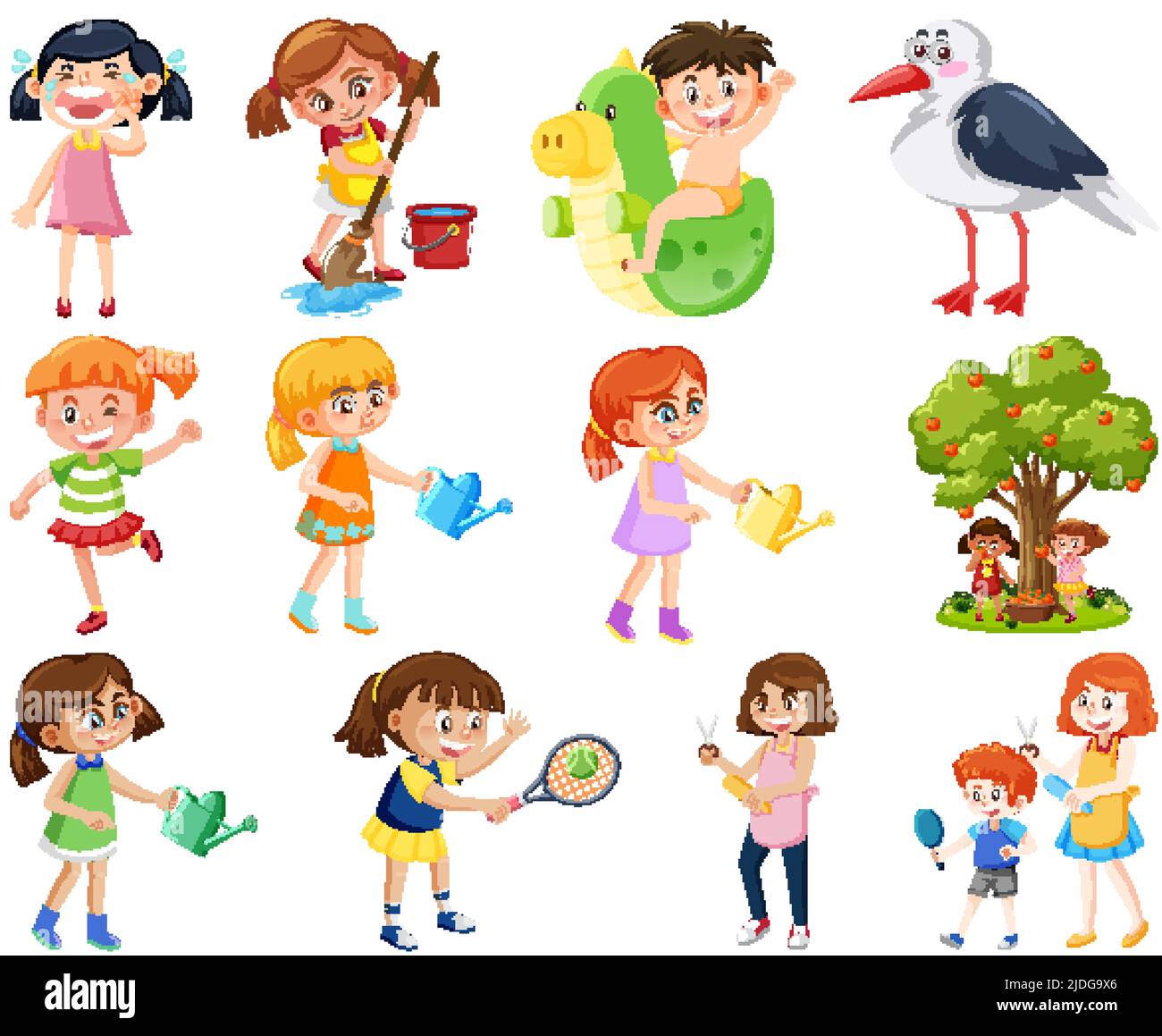 Set of different cute kids and objects illustration Stock Vector Image ...