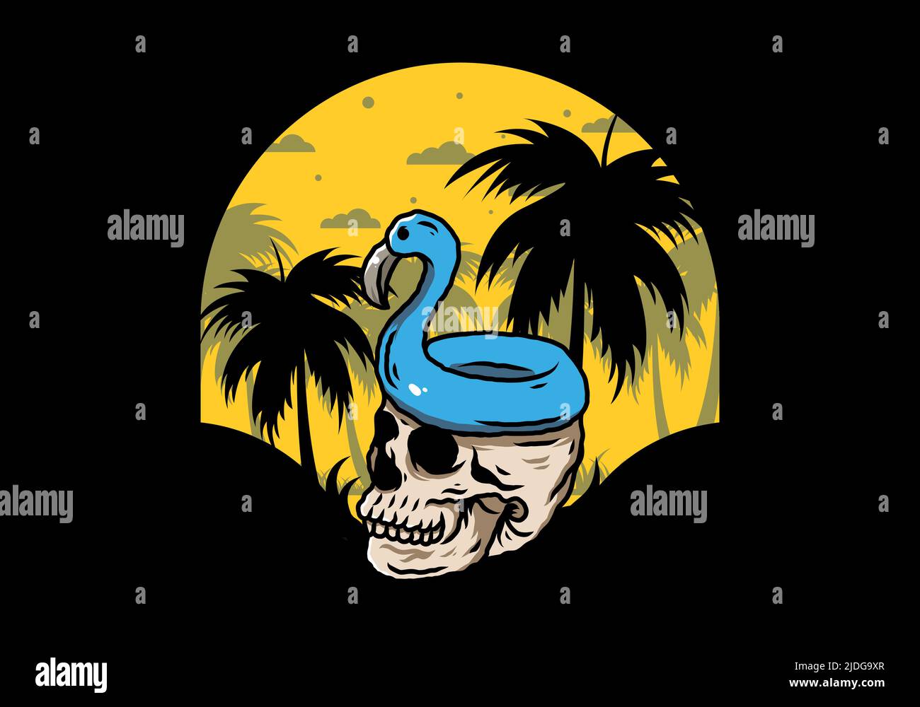 Illustration design of a Flamingo lifebuoy is on top of the skull Stock ...