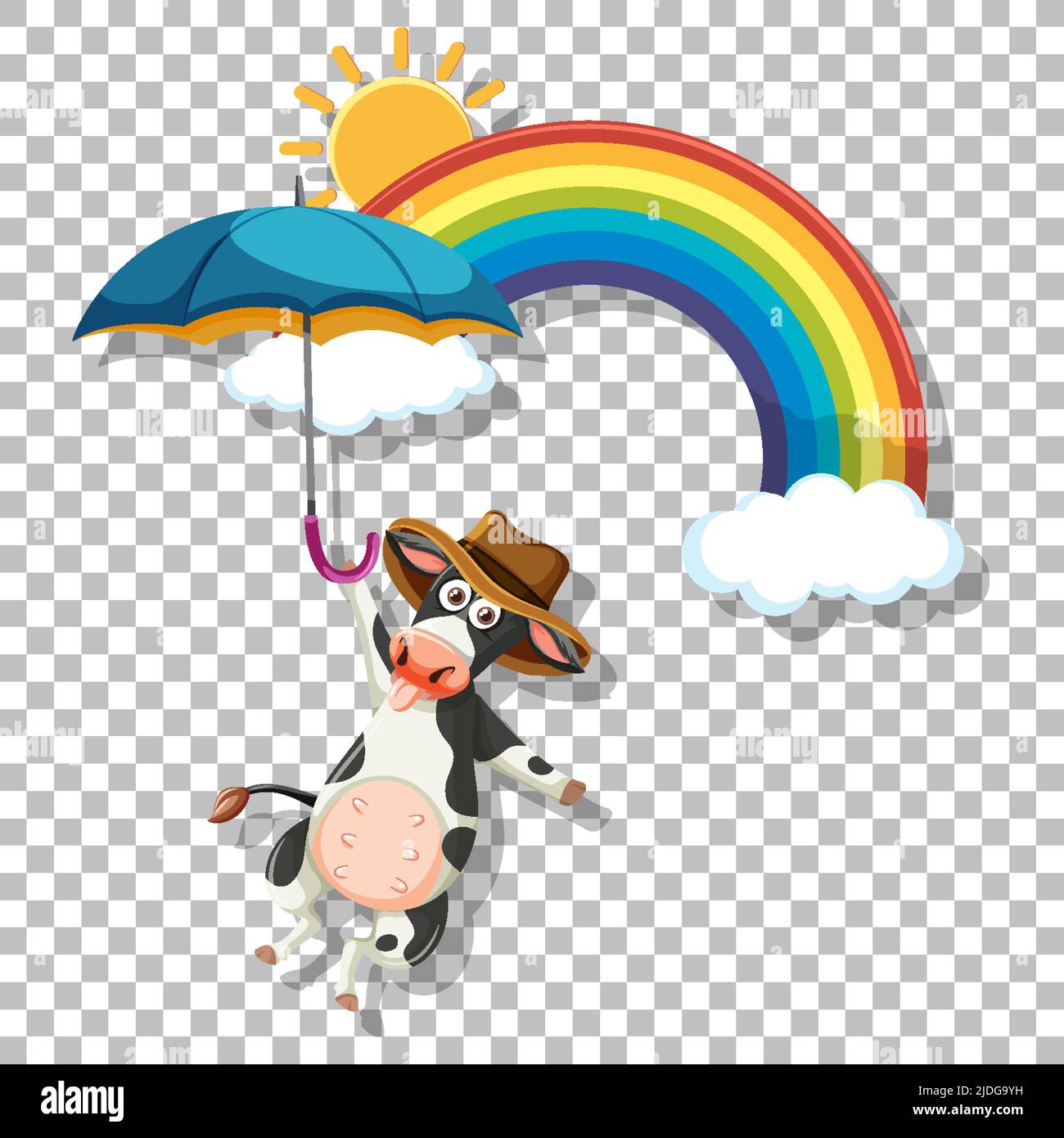 A cow holding umbrella and rainbow illustration Stock Vector Image ...
