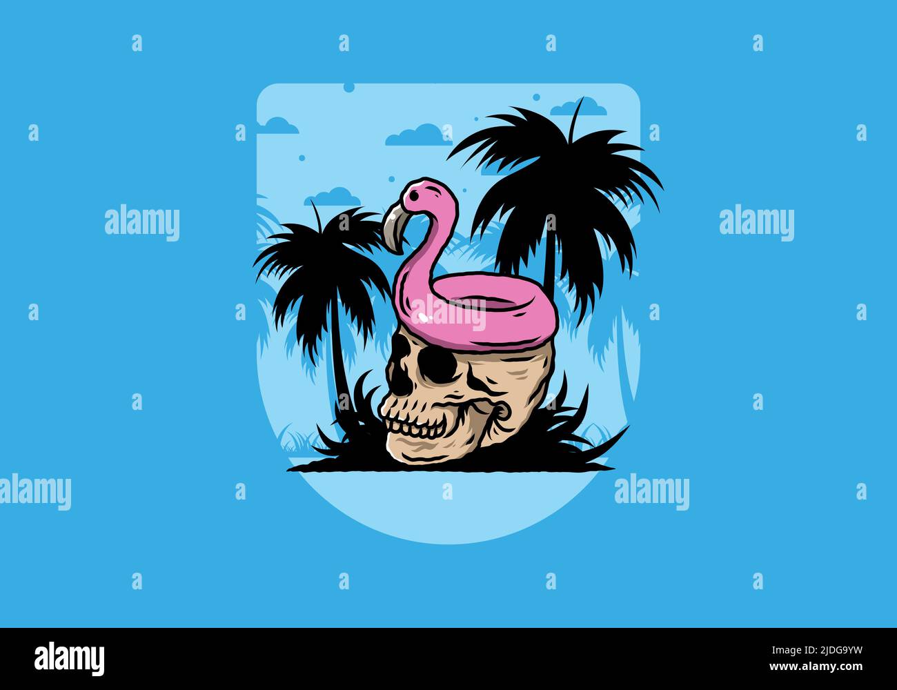 Illustration design of a Flamingo lifebuoy is on top of the skull Stock ...