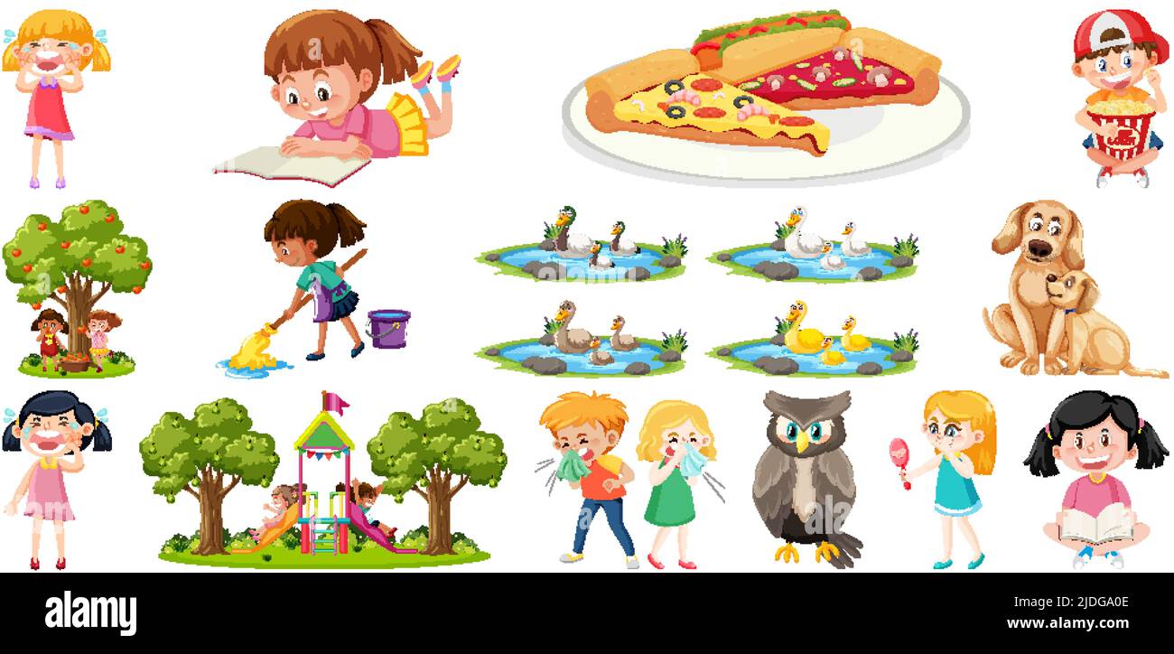 Set of different cute kids and objects illustration Stock Vector Image ...