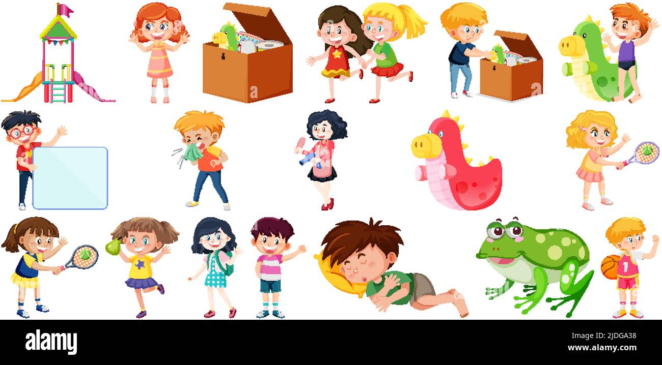 Set of different cute kids and objects illustration Stock Vector Image ...