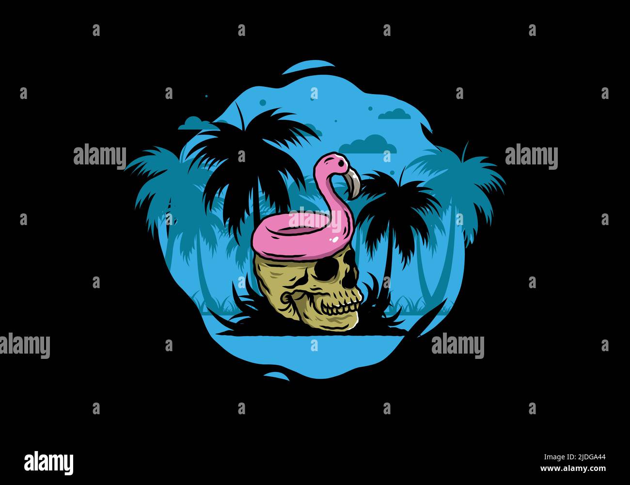 Illustration design of a Flamingo lifebuoy is on top of the skull Stock ...