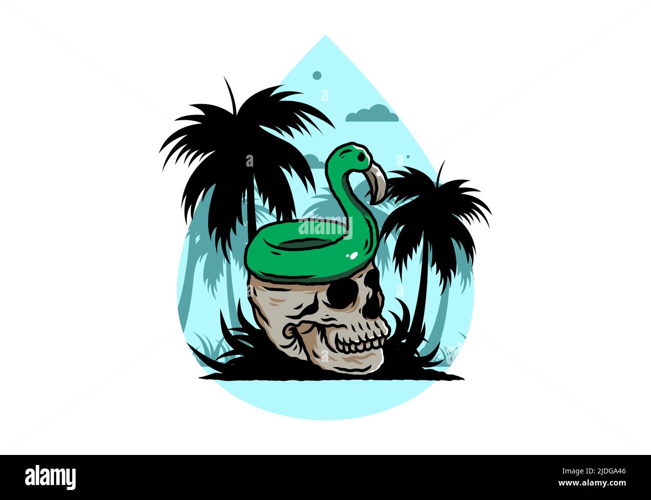 Illustration design of a Flamingo lifebuoy is on top of the skull Stock ...