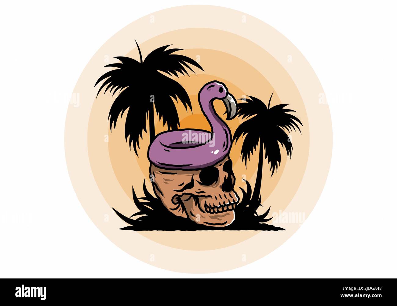 Illustration design of a Flamingo lifebuoy is on top of the skull Stock ...