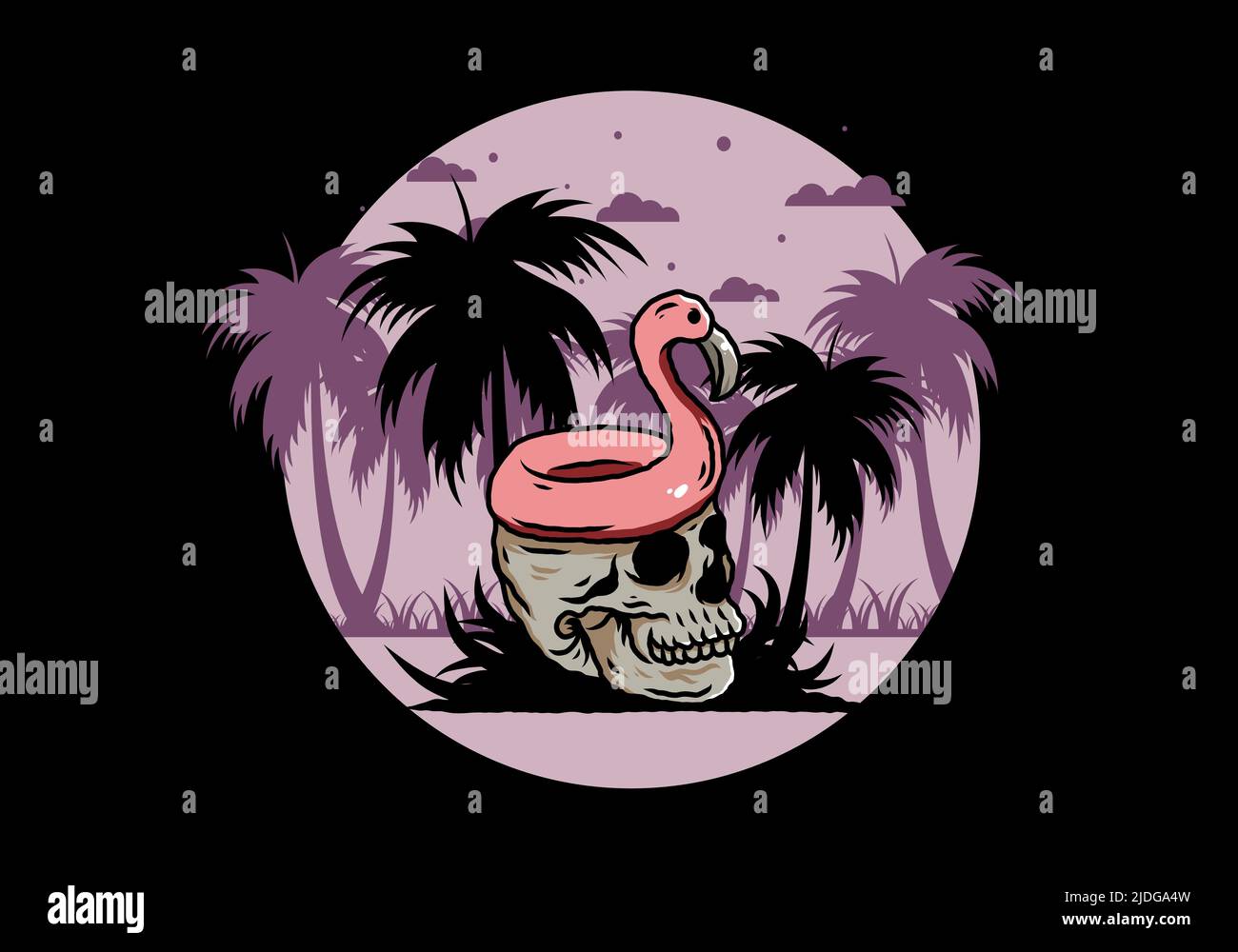Illustration design of a Flamingo lifebuoy is on top of the skull Stock ...