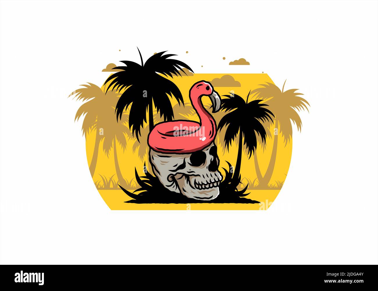 Illustration design of a Flamingo lifebuoy is on top of the skull Stock ...