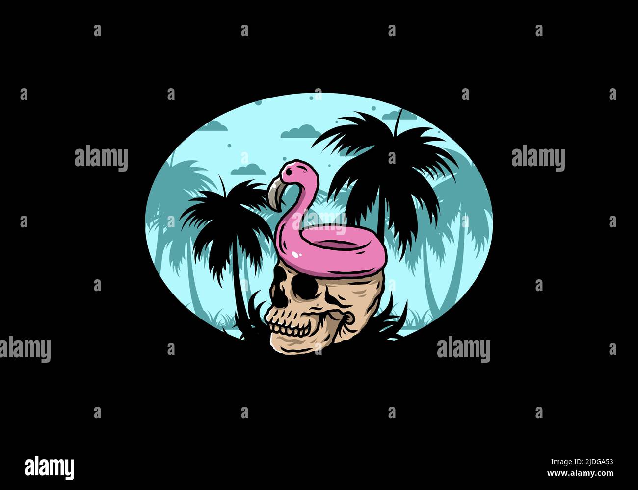 Illustration design of a Flamingo lifebuoy is on top of the skull Stock ...