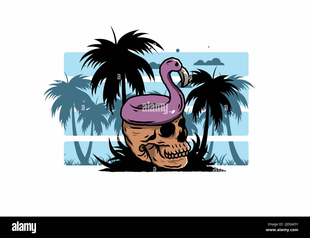 Illustration design of a Flamingo lifebuoy is on top of the skull Stock ...