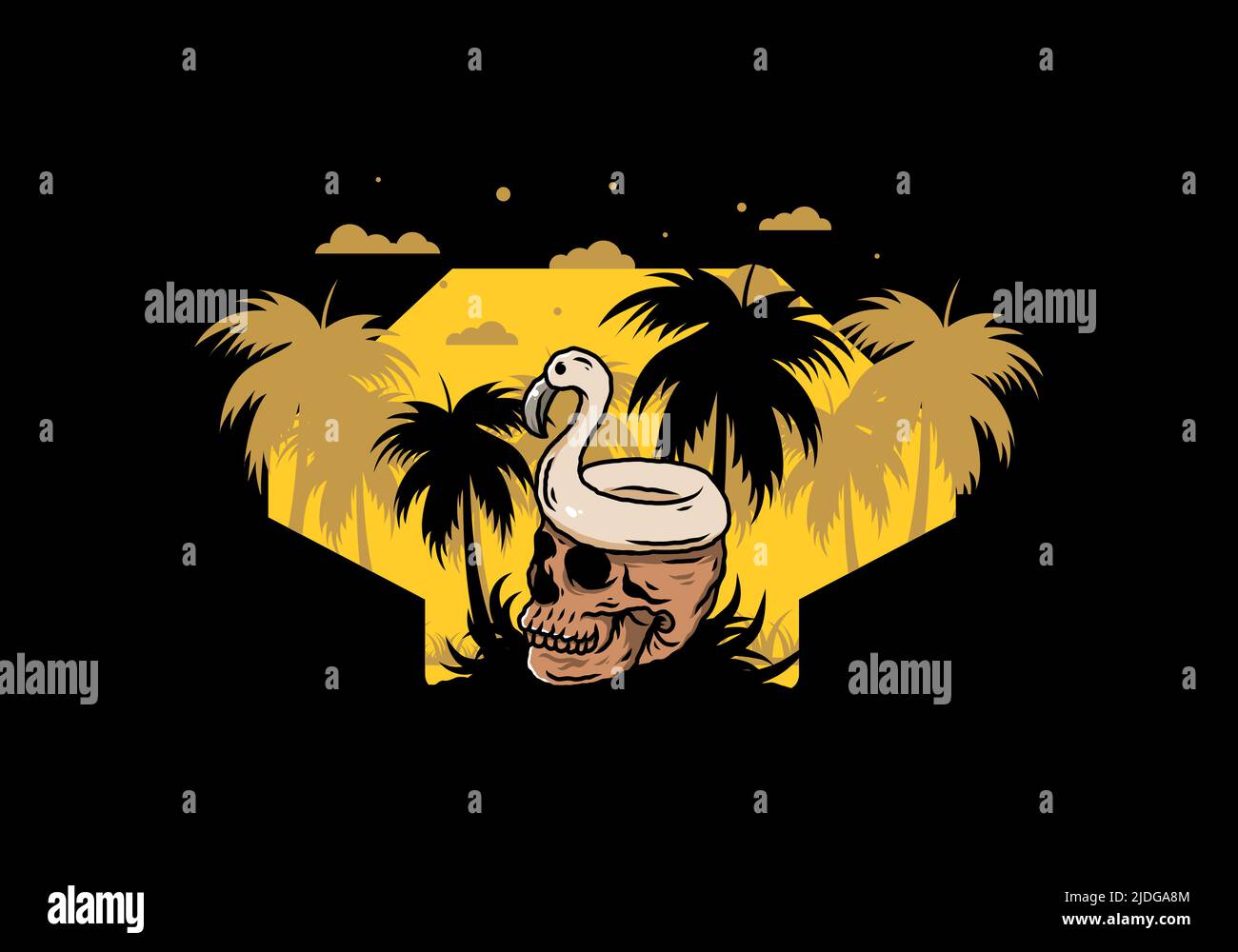 Illustration design of a Flamingo lifebuoy is on top of the skull Stock ...
